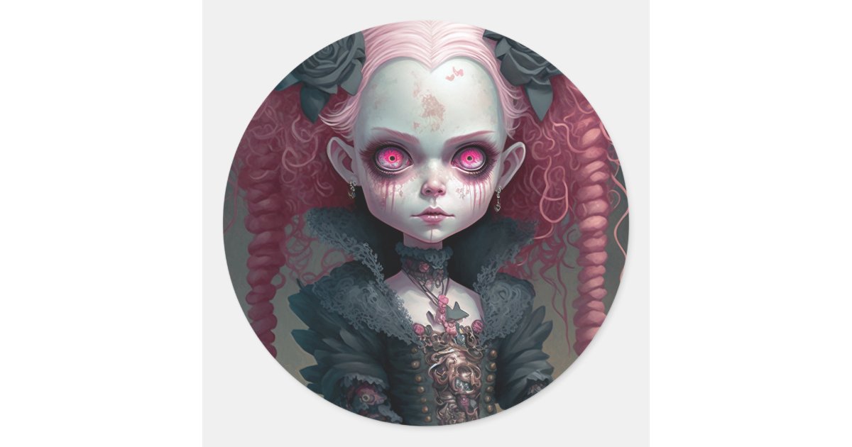 Goth Girl Pink Black Creepy Cute Classic Round Sticker | Zazzle