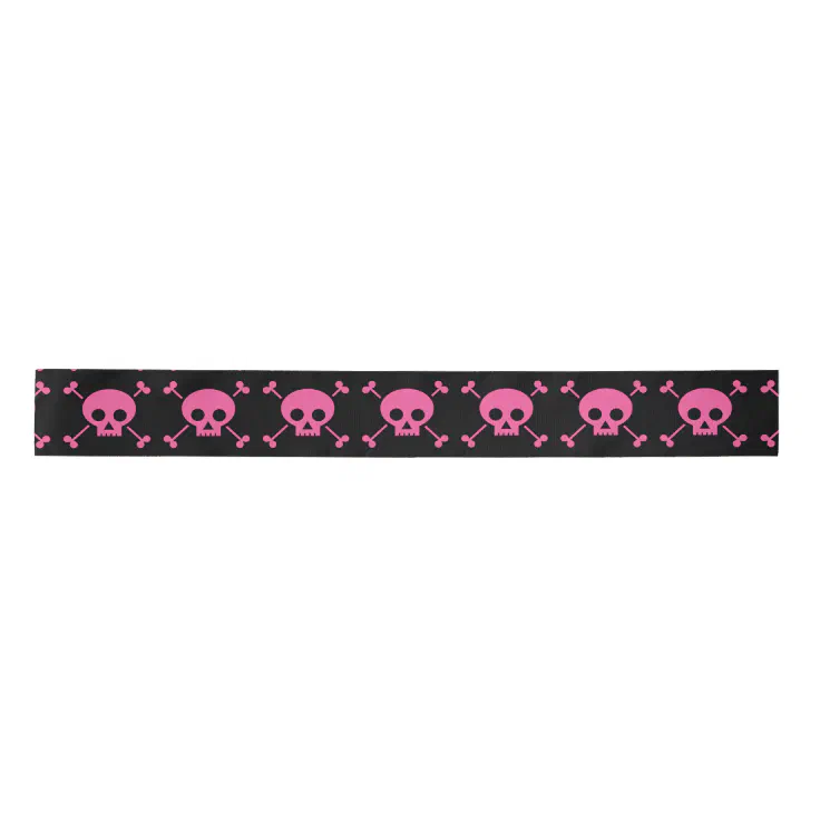 Goth Girl Pink Black Skulls Pattern Cool Satin Ribbon | Zazzle
