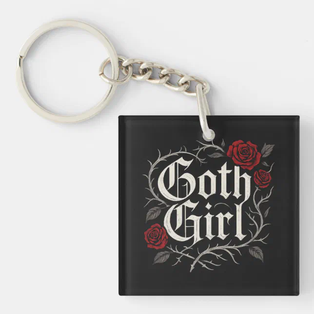 Goth Girl Red Rose Thorns Typography Floral Gothic Keychain | Zazzle