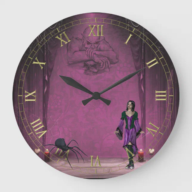 Goth Girl with Spider Wall Clock | Zazzle
