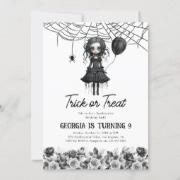 Goth Girls Halloween Kids Birthday Party Invitation | Zazzle