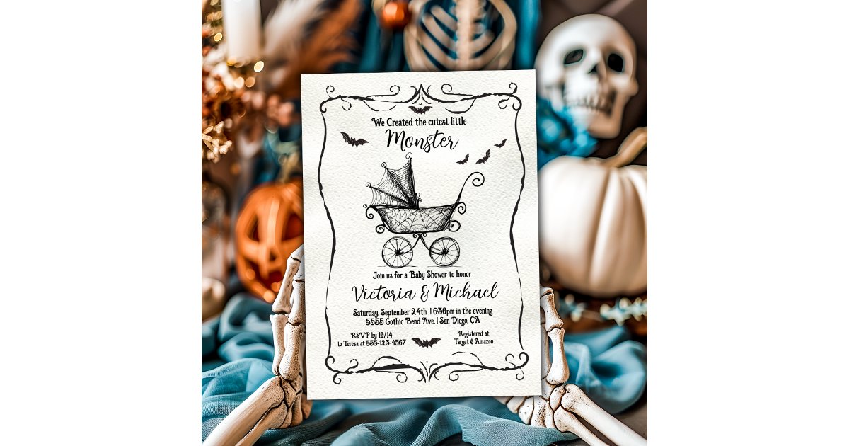 Goth Halloween Carriage Baby Shower Invitation | Zazzle