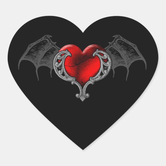 Goth Heart with Bat Wings Sticker | Zazzle.com