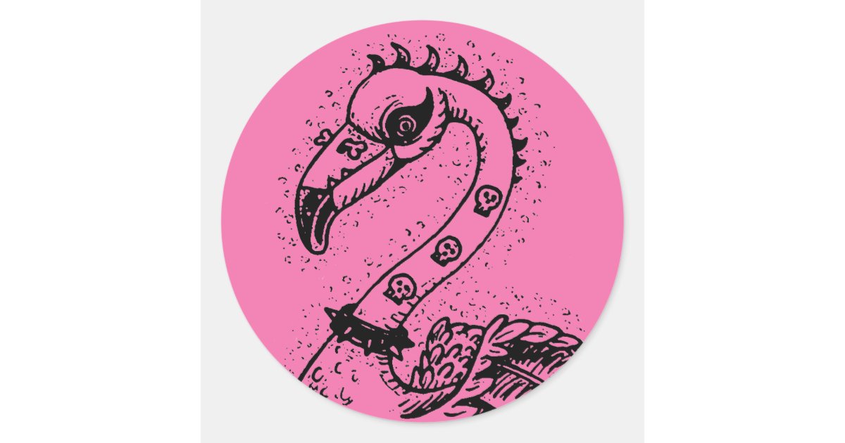 GOTH PUNK ROCKER FLAMINGO, SKULLS, SPIKED HAIR CLASSIC ROUND STICKER ...