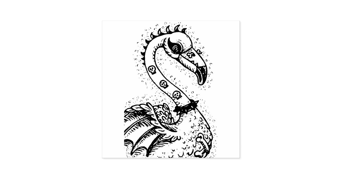 GOTH PUNK ROCKER FLAMINGO, SKULLS, SPIKED HAIR RUBBER STAMP | Zazzle