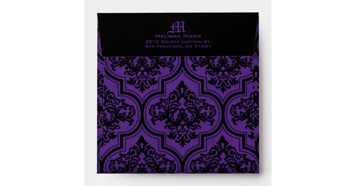 Goth Purple Black Damask Wedding Envelope | Zazzle