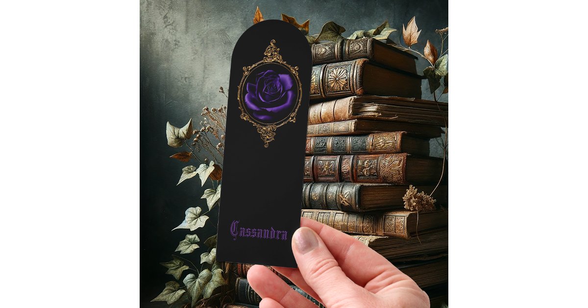 Goth Purple Rose Personalized Bookmarks | Zazzle