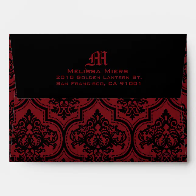 Goth Red Black Damask Wedding Envelope | Zazzle