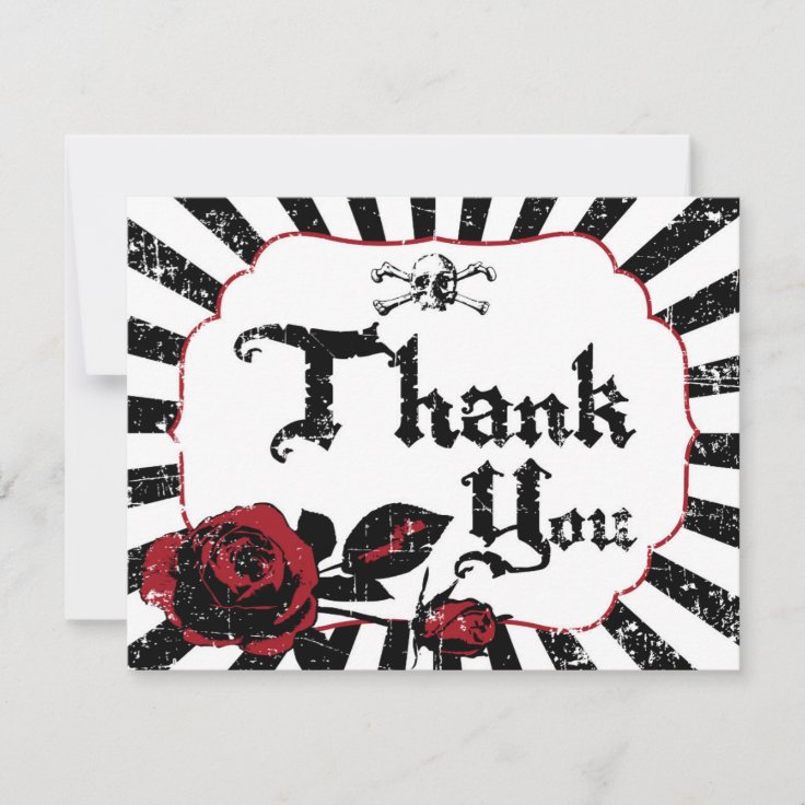 Goth Red Rose Skull Grunge Pirate Thank You Card | Zazzle
