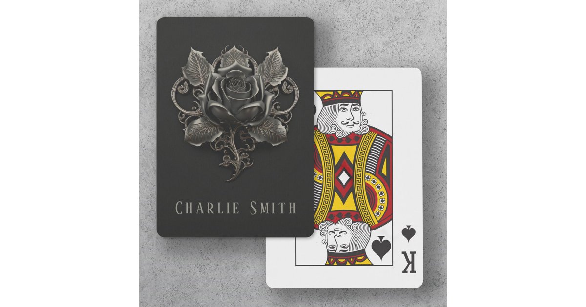 Goth rose ornament on dark background custom name poker cards | Zazzle