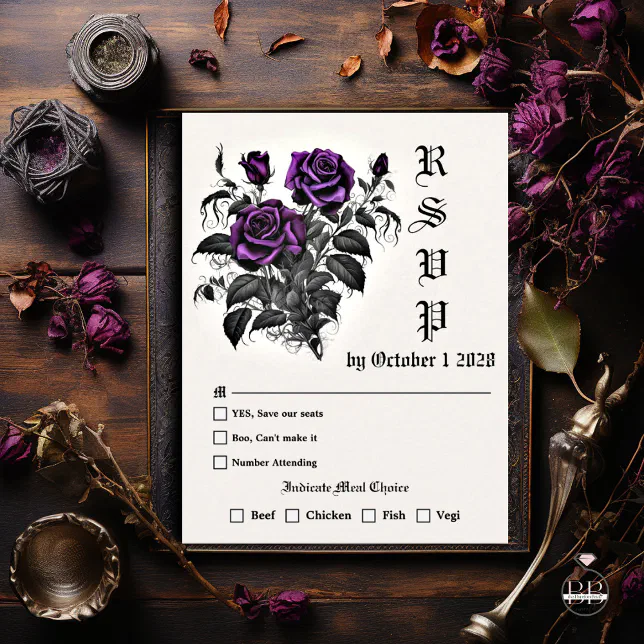 Goth Roses Deep Amethyst Purple RSVP Card | Zazzle