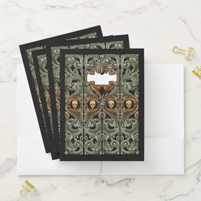 Goth Sage Green Ornament With Skull Pocket Folder | Zazzle