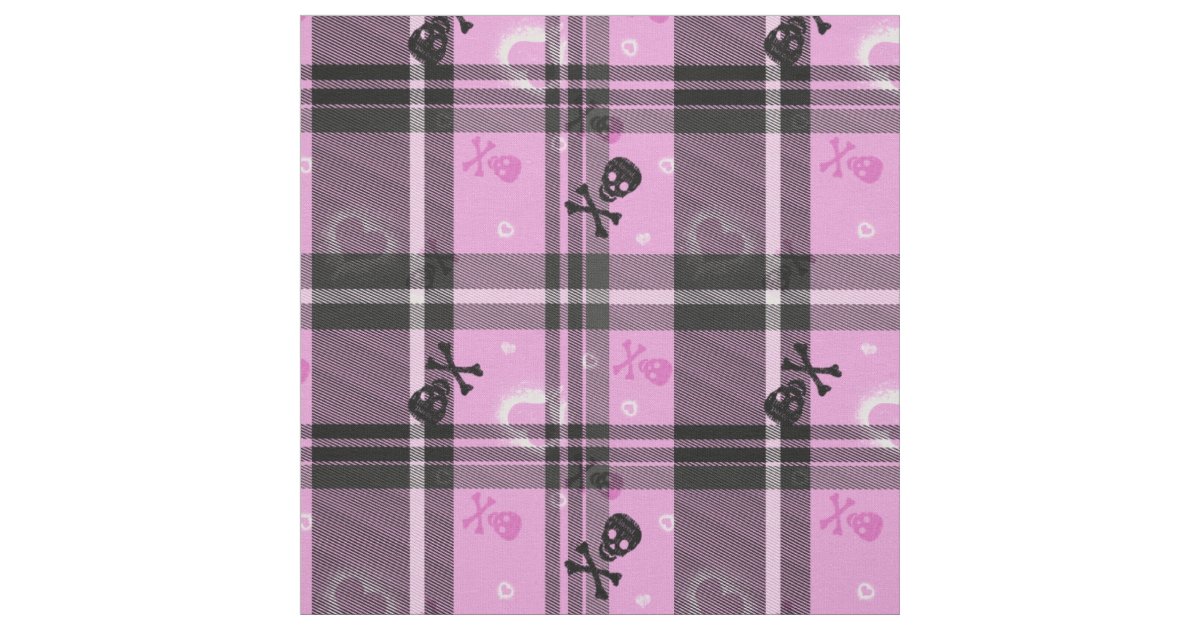 Goth Skull and Plaid Fabric | Zazzle