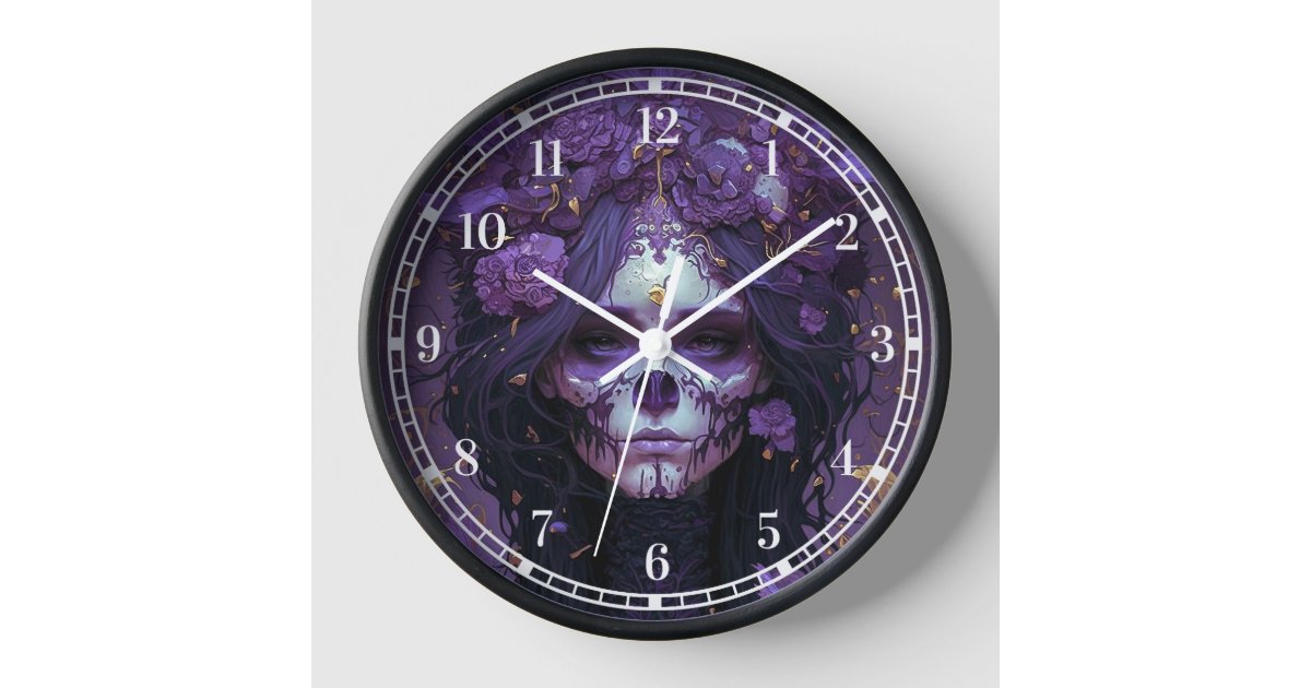 Goth Skull Woman Dark Fantasy Art Clock | Zazzle