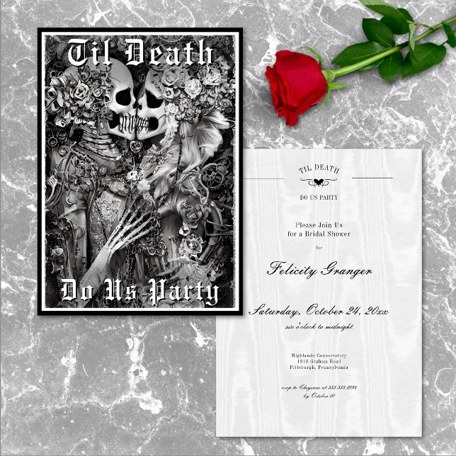 Goth Til Death Do Us Party Skeleton Bridal Shower Invitation | Zazzle