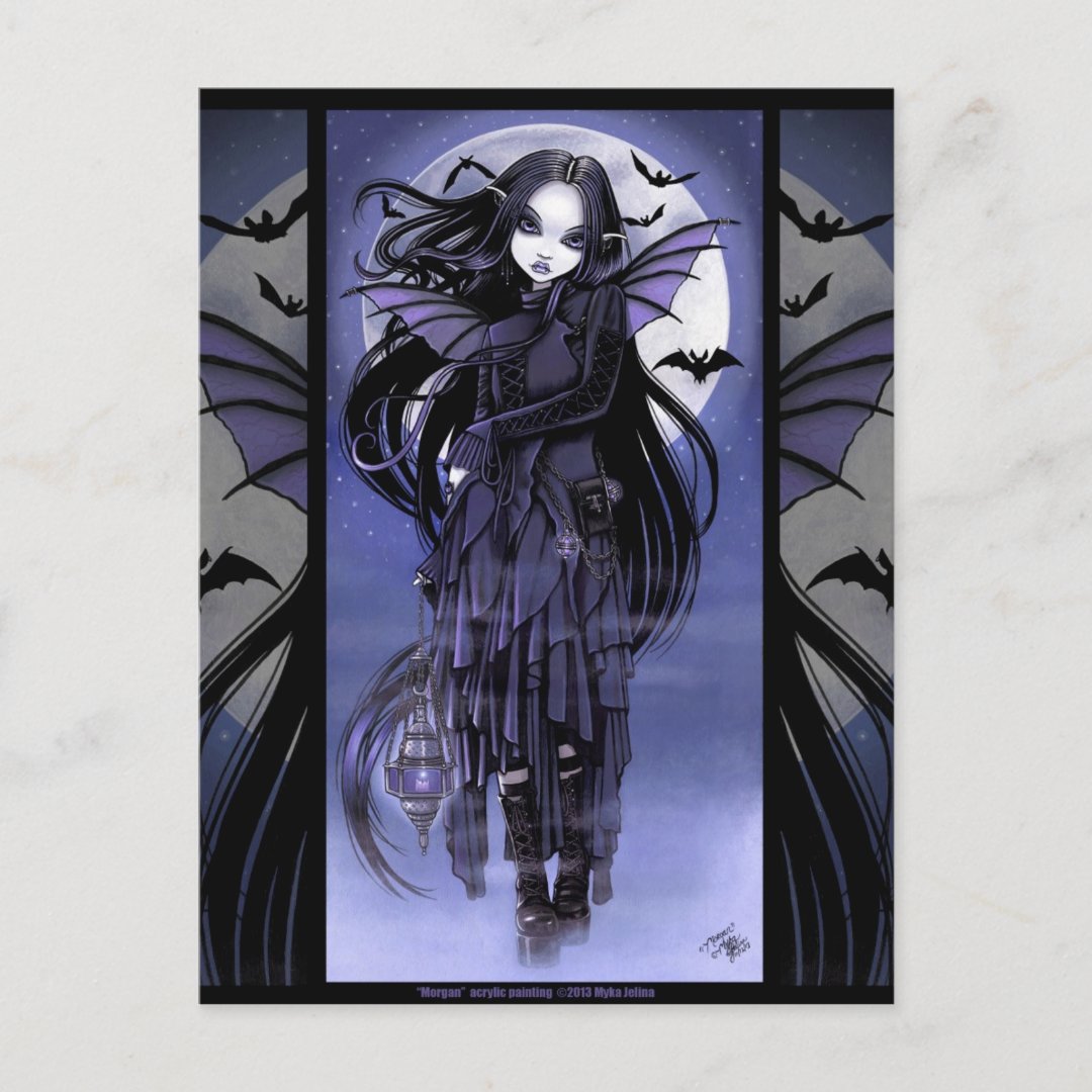 Goth Vampire Bat Fairy Purple Moon Morgan Postcad Postcard | Zazzle