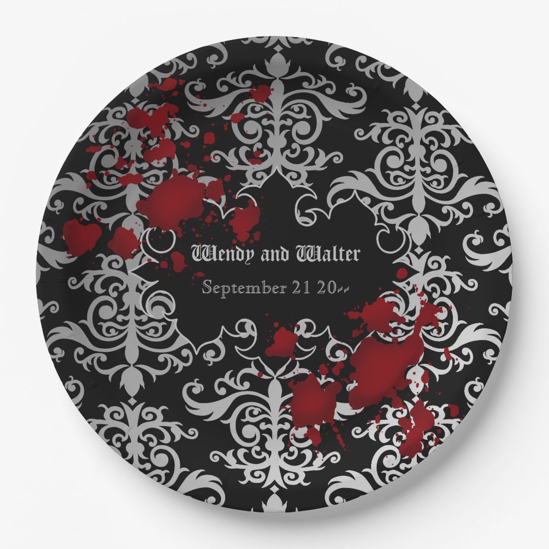 Goth vampire themed wedding paper plates | Zazzle