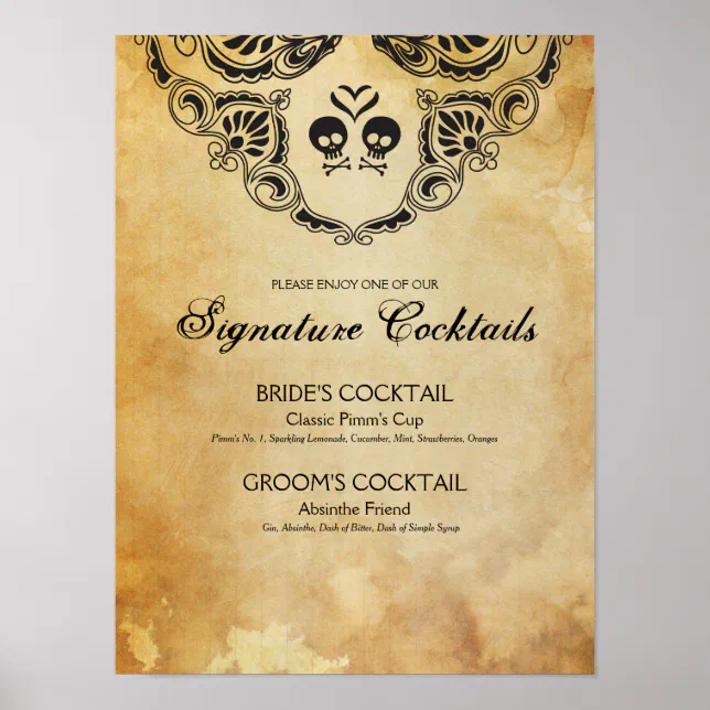 Goth Wedding Signature Cocktail Sign Halloween | Zazzle