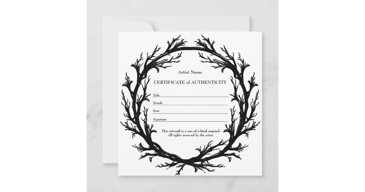 Gothic Art Certificate of Authenticity Holiday Card | Zazzle