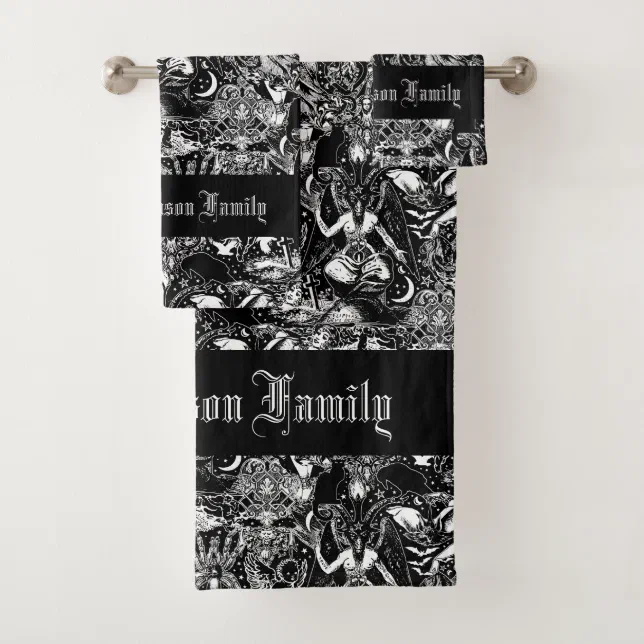 Gothic Baphomet Bats Skulls Goth Bath Towel Set | Zazzle