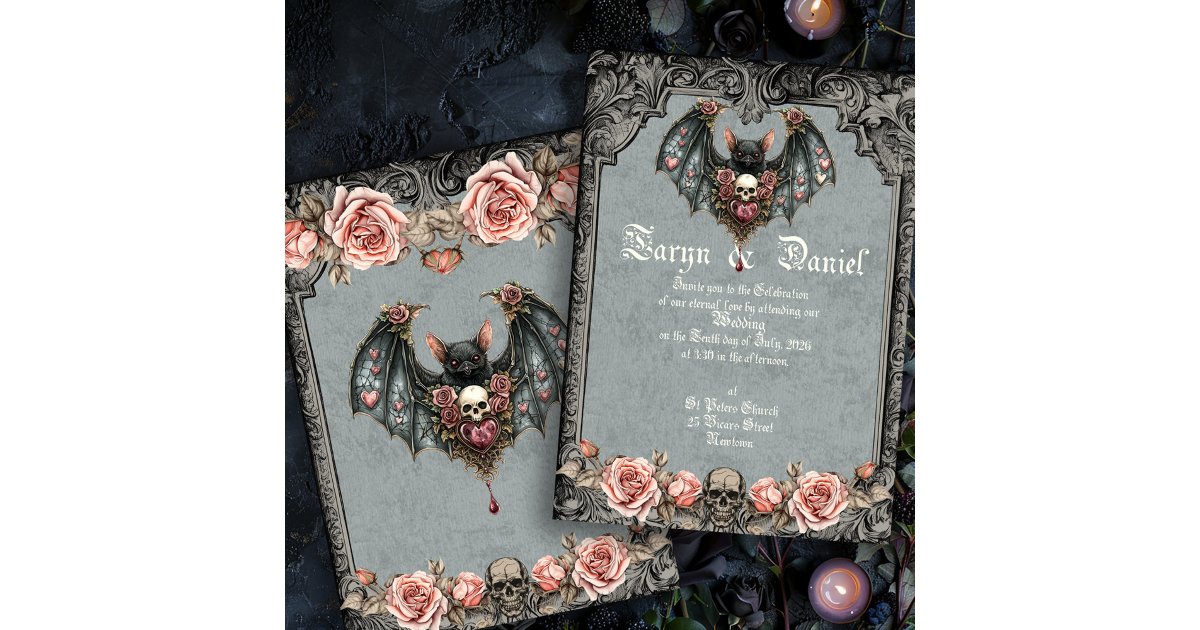Gothic Bat Wedding Invitation | Zazzle