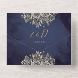 Gothic Black And Gold Floral QR Code Wedding All In One Invitation | Zazzle