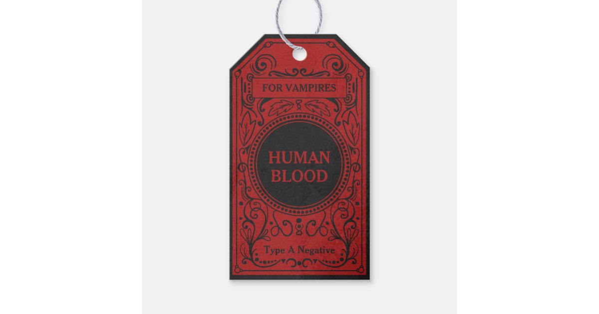 Gothic black and red antique vampire blood tag | Zazzle