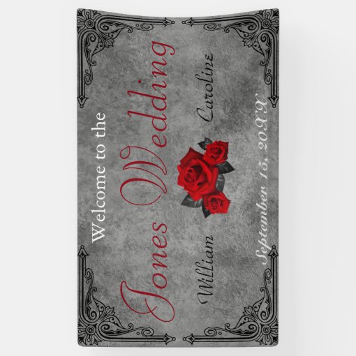 Gothic Black and White Rose Wedding Banner | Zazzle