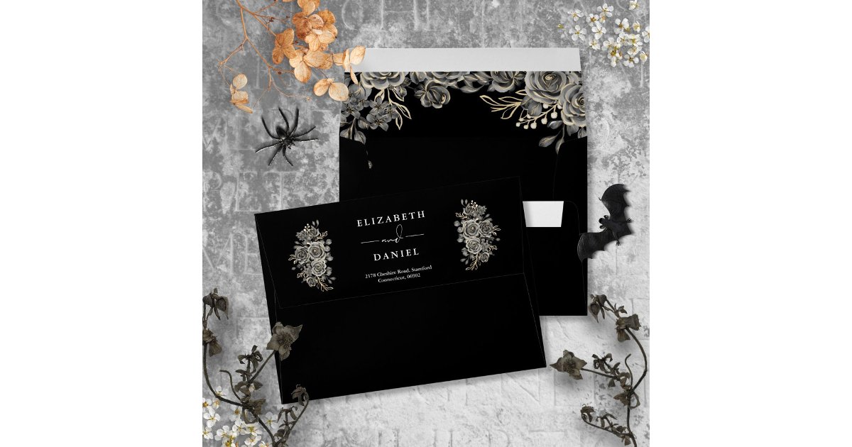 Gothic Black And White Roses Floral Return Address Envelope | Zazzle