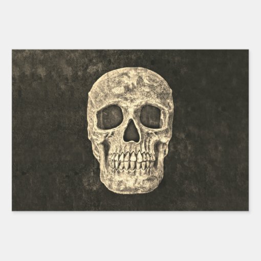 Gothic Black Beige Human Skull Texture Wrapping Paper Sheets | Zazzle
