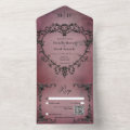 Gothic Black & Burgundy Filigree Heart QR Code All In One Invitation ...