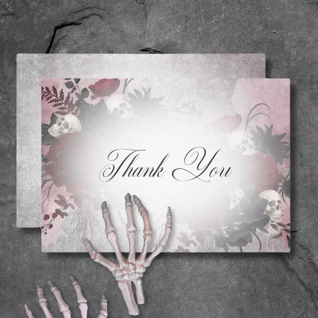 Gothic Black & Burgundy Skull & Spider Wedding Thank You Card | Zazzle