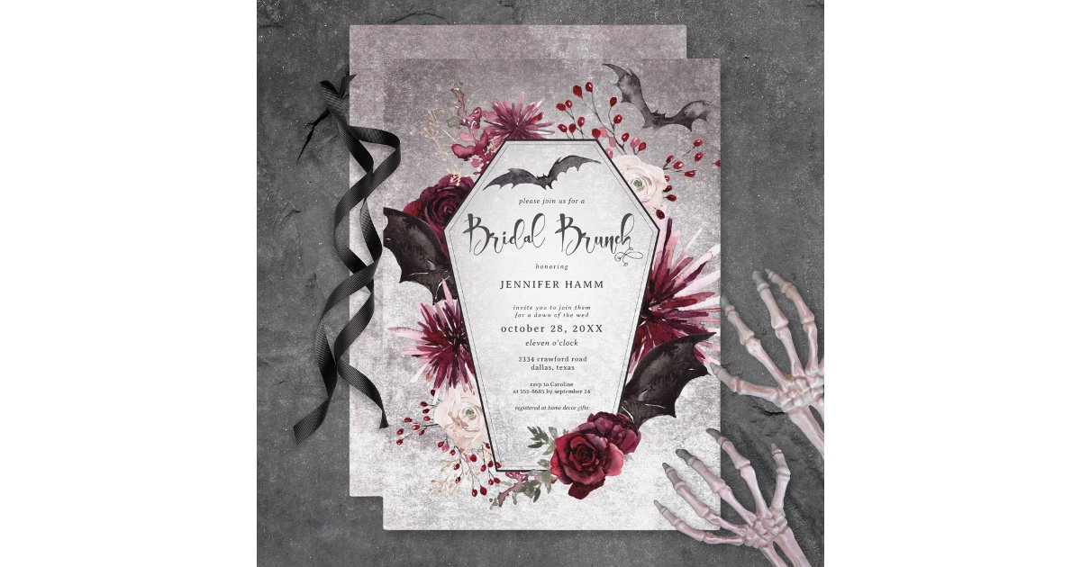 Gothic Black & Burgundy Spooky Bridal Brunch Invitation | Zazzle