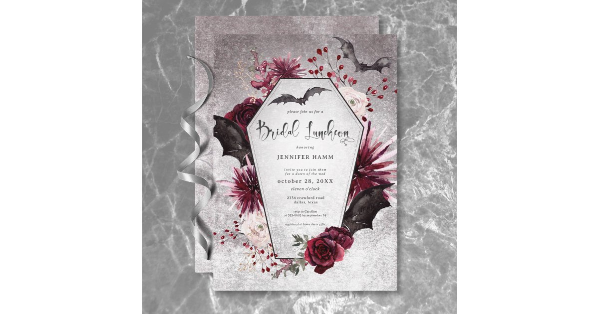 Gothic Black & Burgundy Spooky Bridal Luncheon Invitation | Zazzle