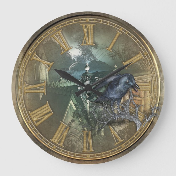 Gothic Black Crow Large Clock | Zazzle
