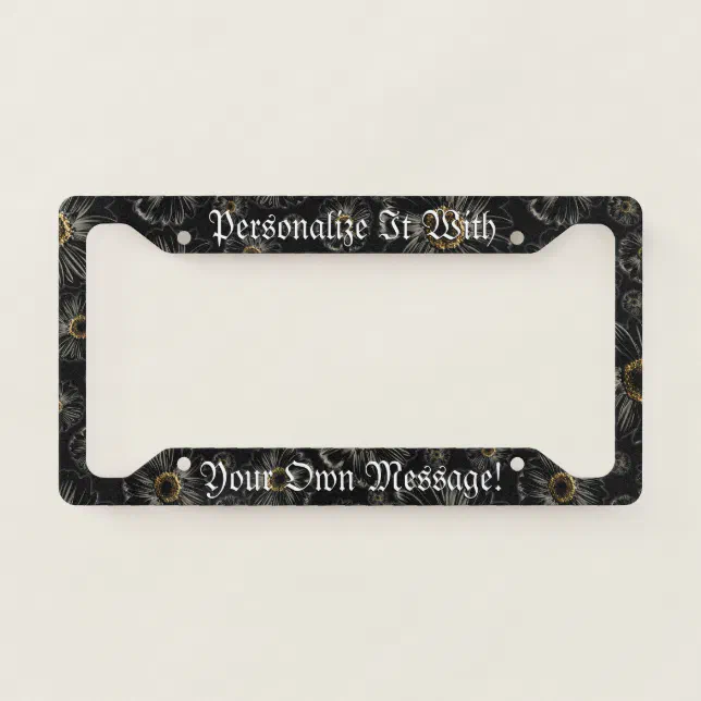 Gothic Black Daisies Personalized License Plate Frame | Zazzle