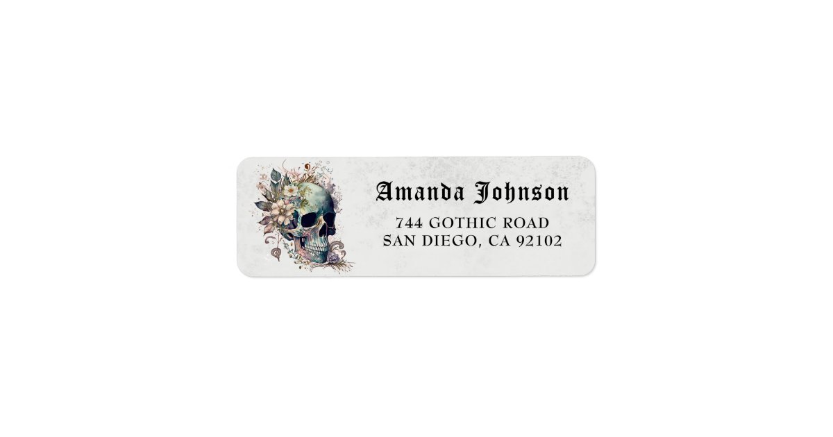 Gothic Black Floral Skull Return Address Label | Zazzle