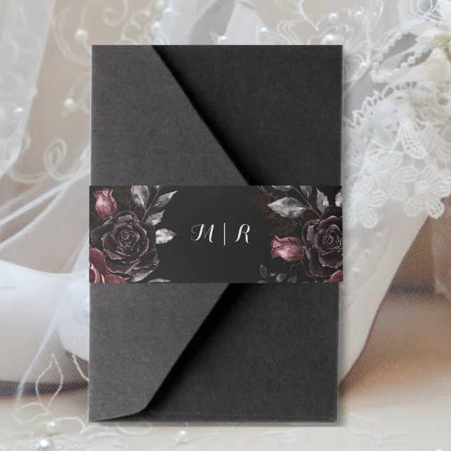 Gothic Black Floral Wedding Invitation Belly Bands Invitation Belly Band | Zazzle