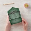 Gothic Black & Green Filigree Heart QR Code All In One Invitation | Zazzle