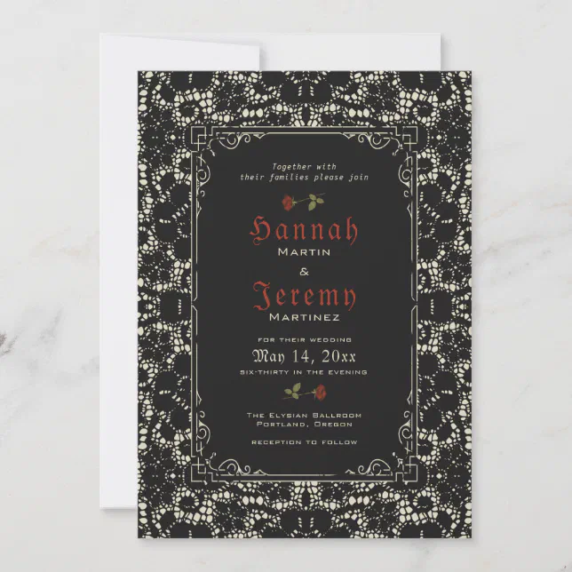 Gothic Black Lace Rose Blood Red Invitation | Zazzle