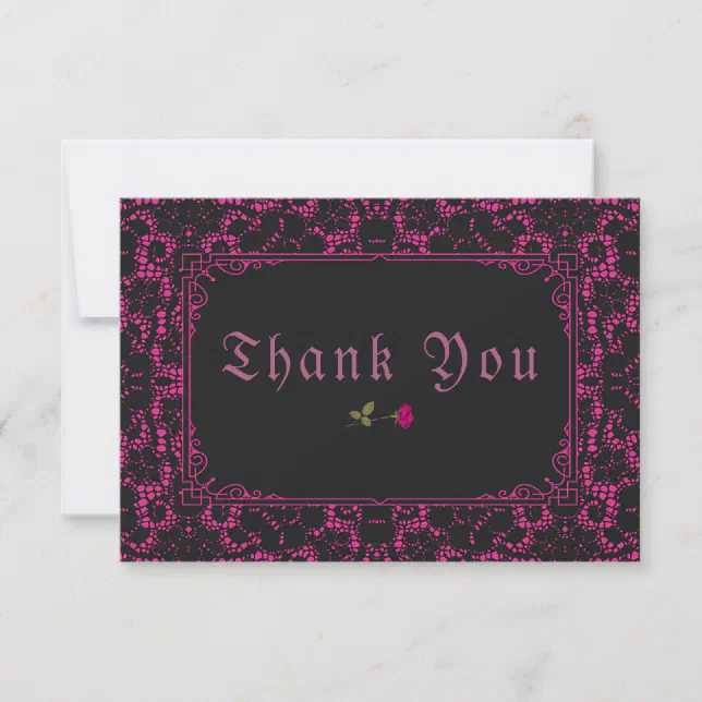 Gothic Black Magenta Lace Rose Thank You Card | Zazzle