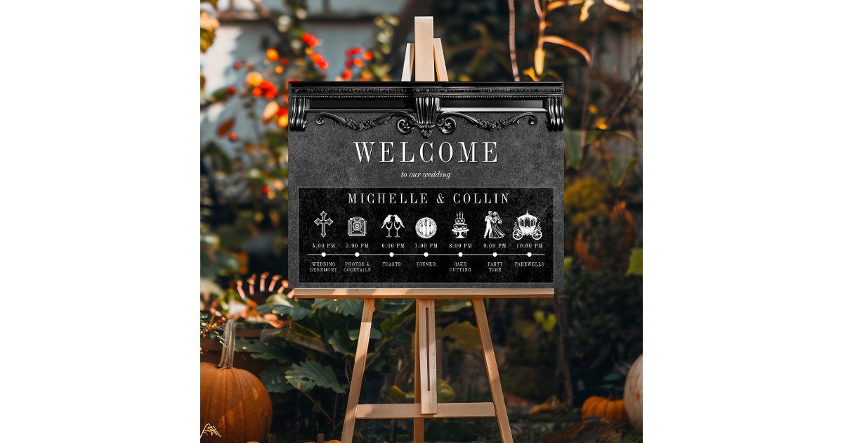 Gothic Black Order of Events Wedding Poster | Zazzle