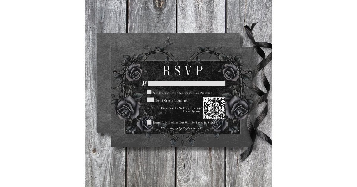 Gothic Black Raven & Black Roses Wedding QR Code RSVP Card | Zazzle