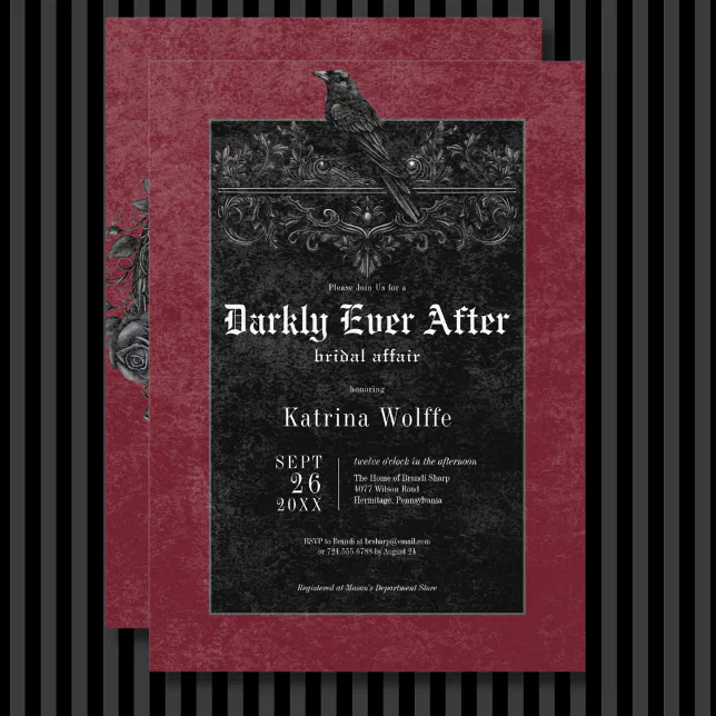 Gothic Black Raven & Roses Wine Bridal Shower Invitation | Zazzle