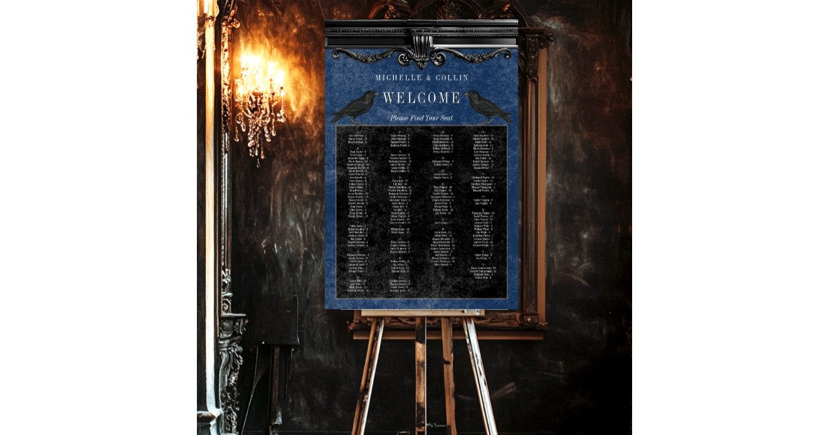 Gothic Black Ravens & Blue Wedding Seating Chart Foam Board | Zazzle