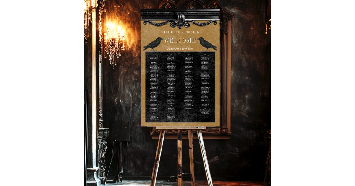 Gothic Black Ravens & Gold Wedding Seating Chart Foam Board | Zazzle
