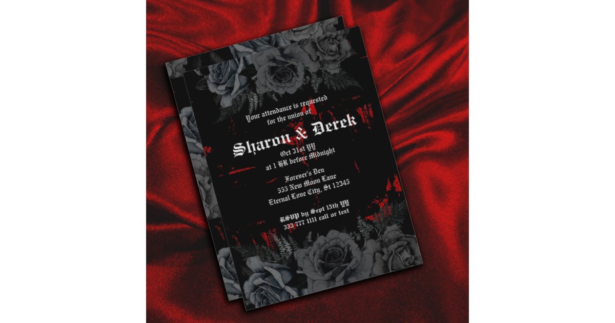 Gothic Black Red Grunge Textured Black Roses Invitation | Zazzle