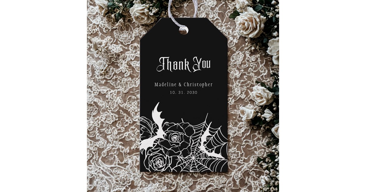 Gothic Black Rose Bat Spiderweb Wedding Gift Tags | Zazzle