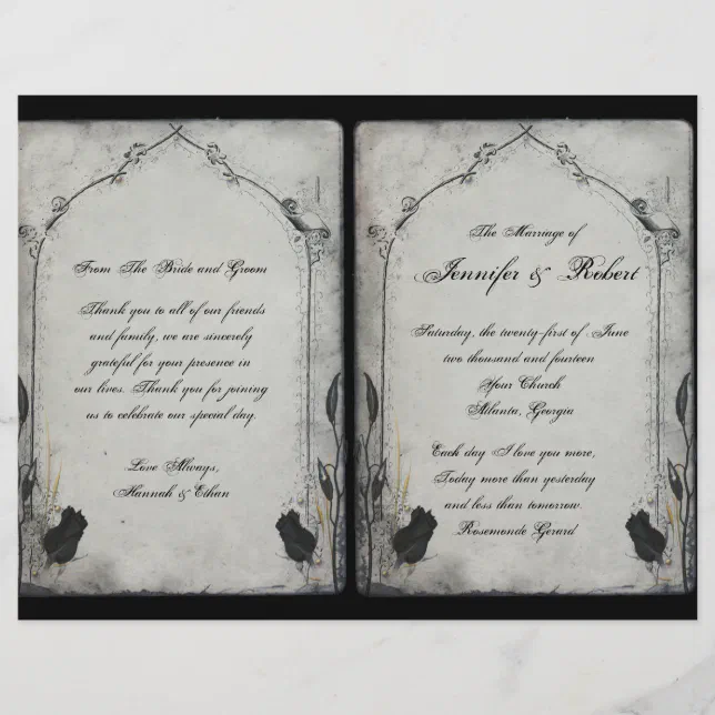 Gothic Black Rose Trellis Wedding Program | Zazzle