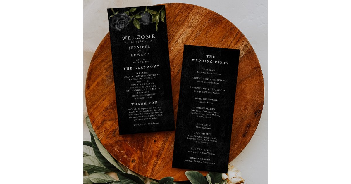 Gothic Black Rose Wedding Ceremony Program | Zazzle